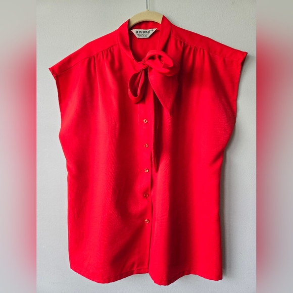 Judy Bond | Tops | Vintage Judy Bond Red Sleeveless Blouse Bow 8 | Poshmark